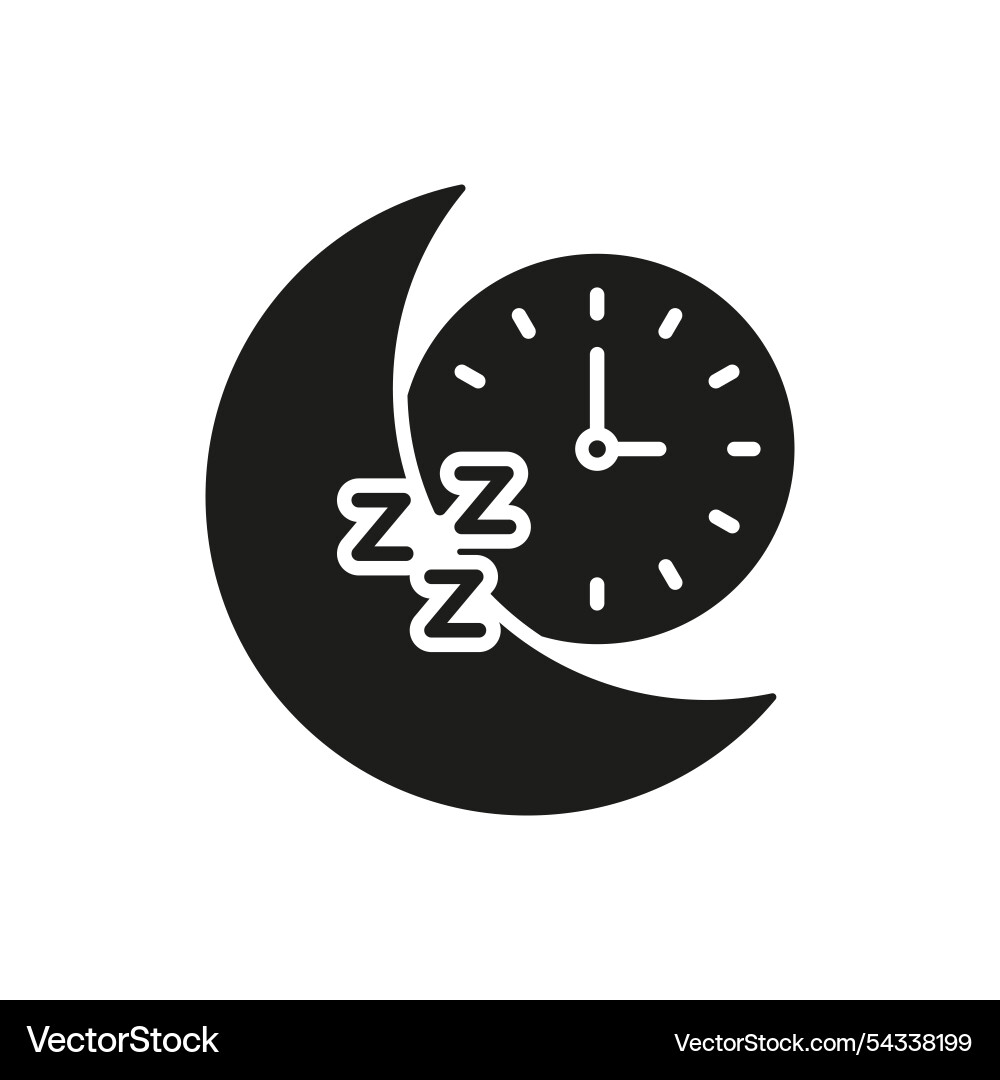 Crescent moon and clock silhouette icon sleep Vector Image
