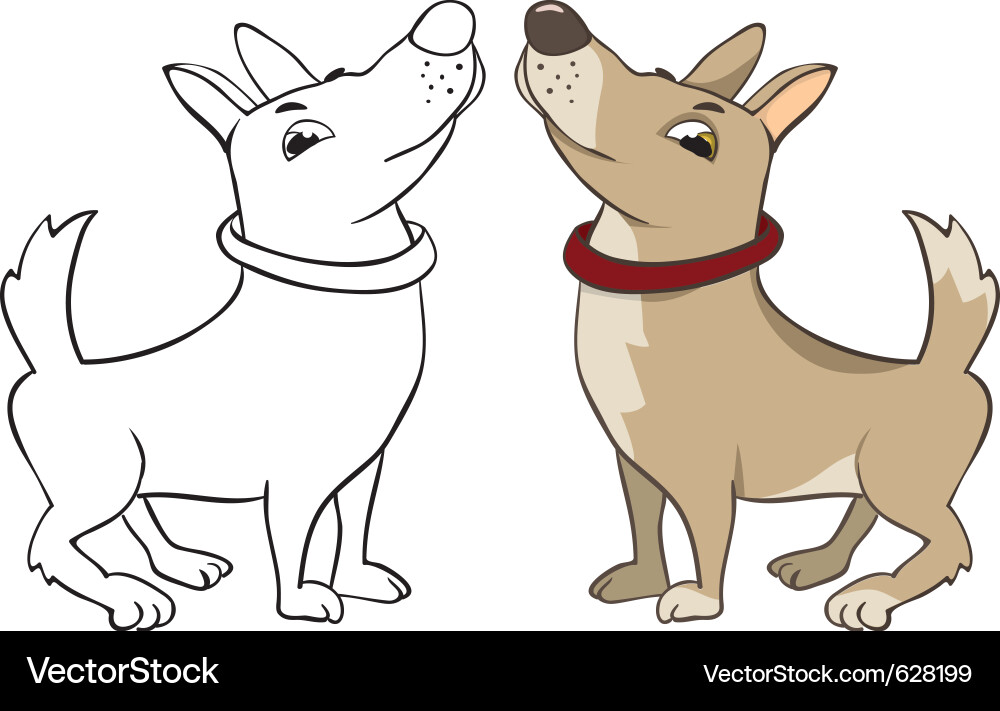 Funny dog color and outline image Royalty Free Vector Image