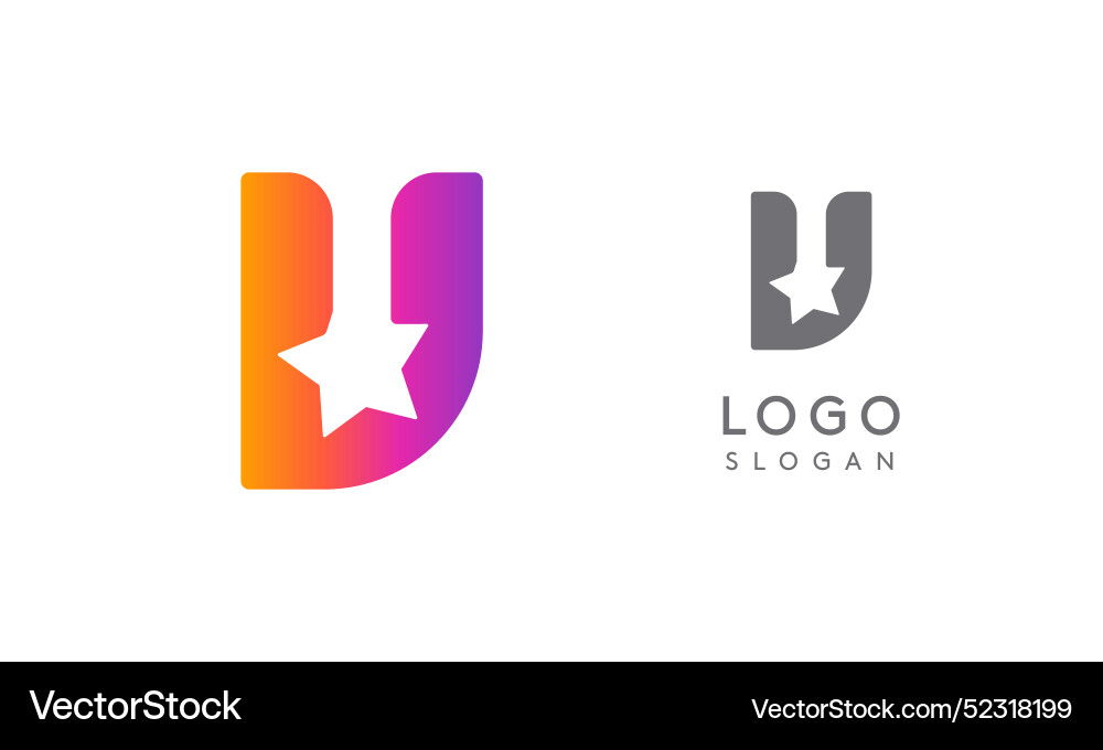 Letter v star vibrant gradient colored logo Vector Image