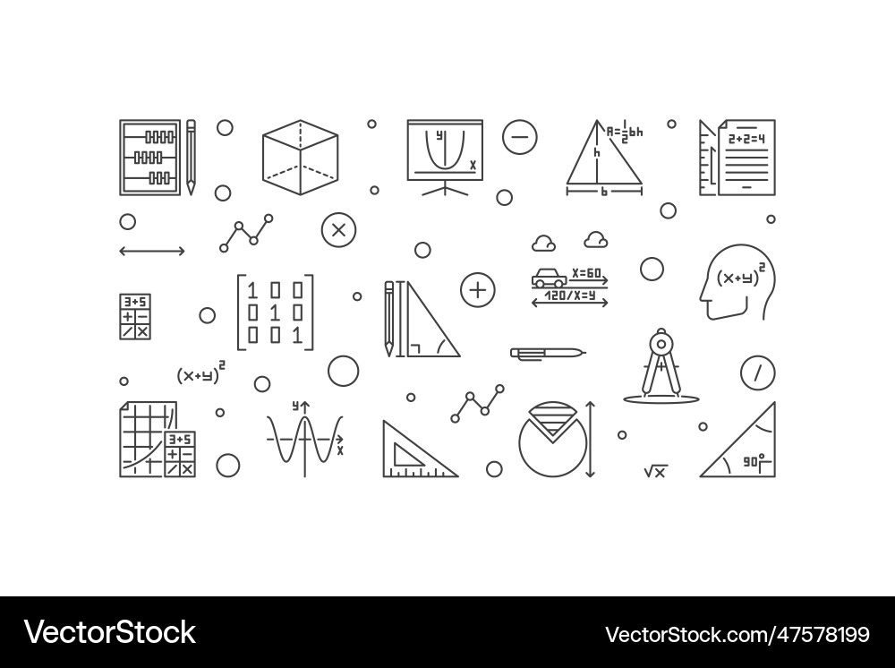 Mathematics education outline horizontal banner Vector Image