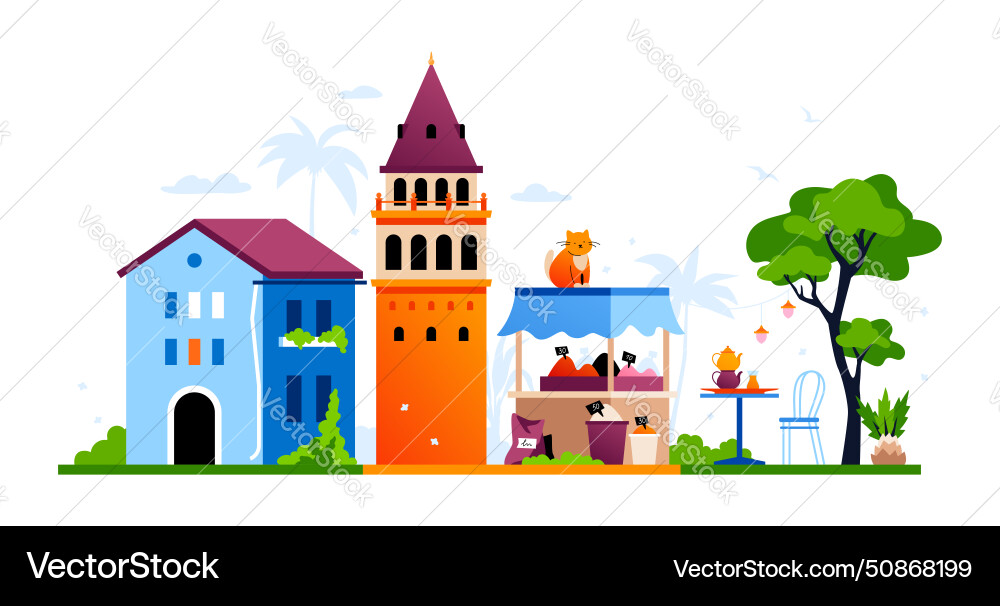Old turkish city - modern colored Royalty Free Vector Image