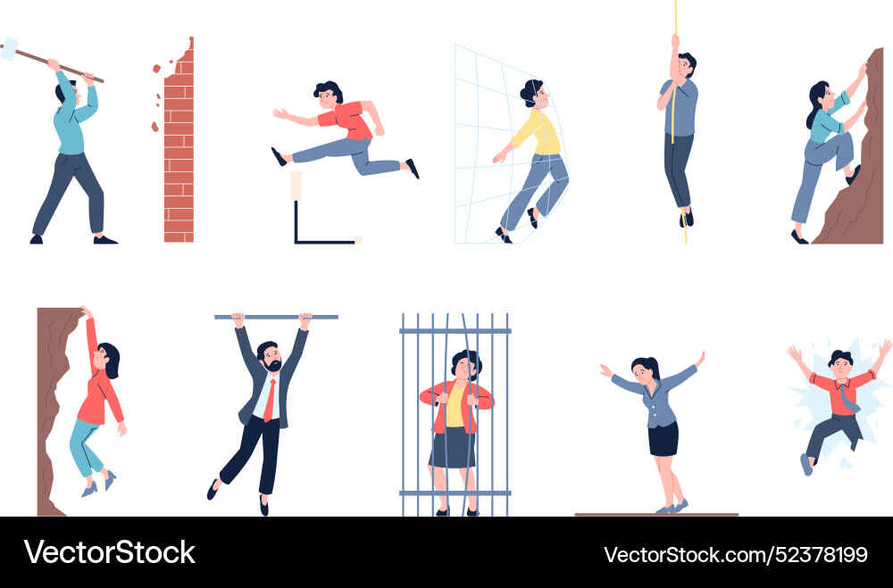People breaking walls and overcoming obstacles Vector Image