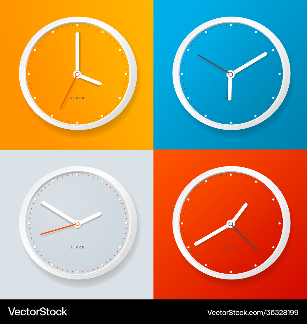 Realistic detailed 3d clock template on a color Vector Image