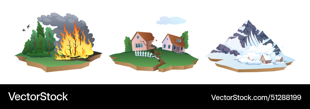 Wildfire earthquake and avalanche 2d cartoon Vector Image