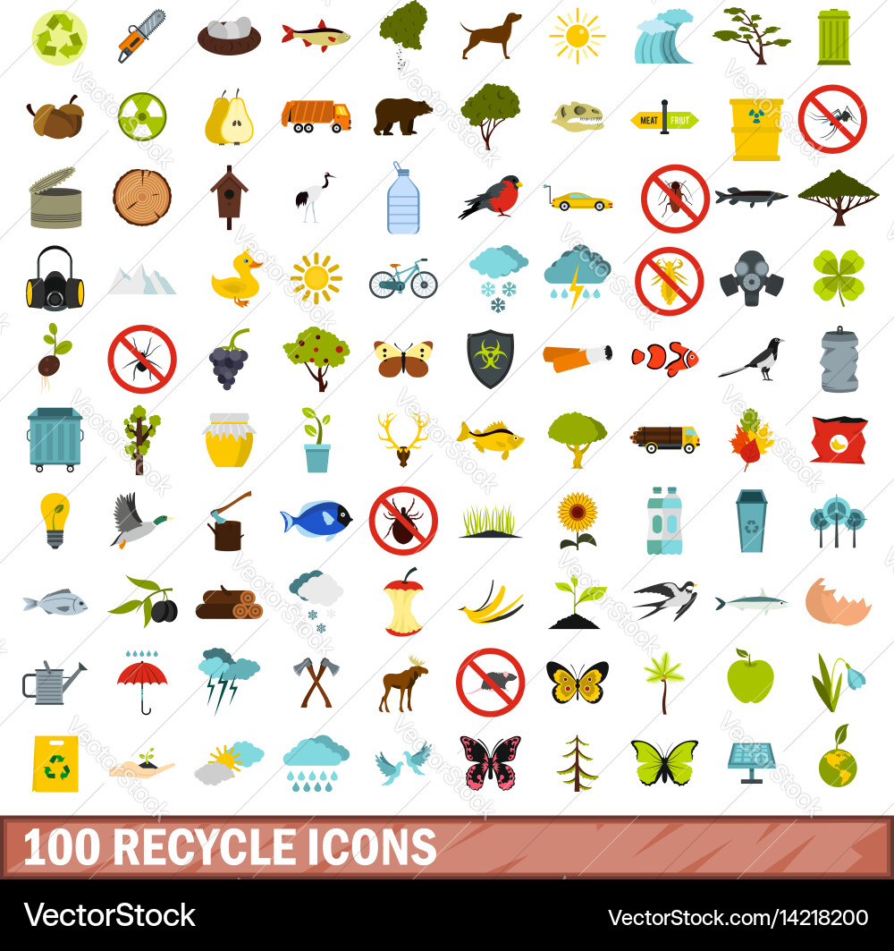 100 recycle icons set flat style Royalty Free Vector Image