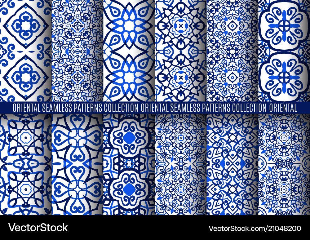 Blue arabesque patterns Royalty Free Vector Image