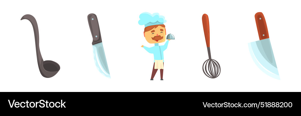 Chef cooking different object and item set Vector Image
