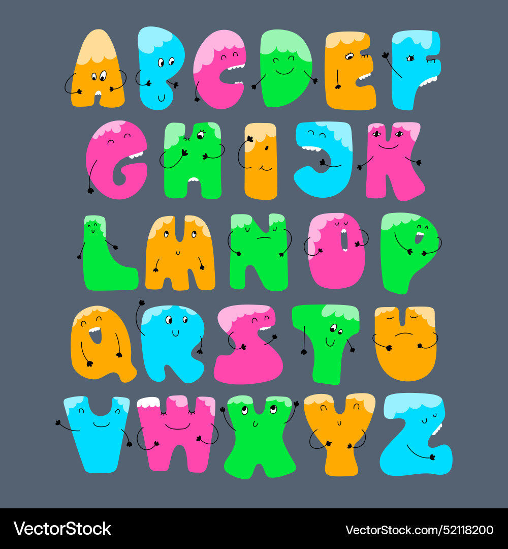 Doodle style colorful alphabet uppercase letters Vector Image