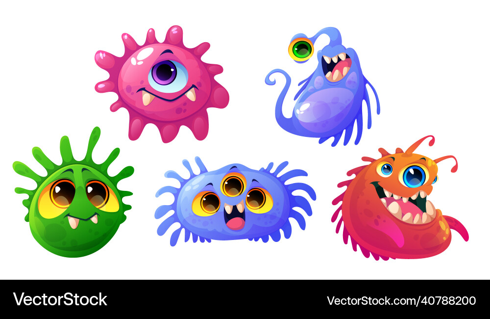 Germs viruses and bacteria cartoon characters set Vector Image