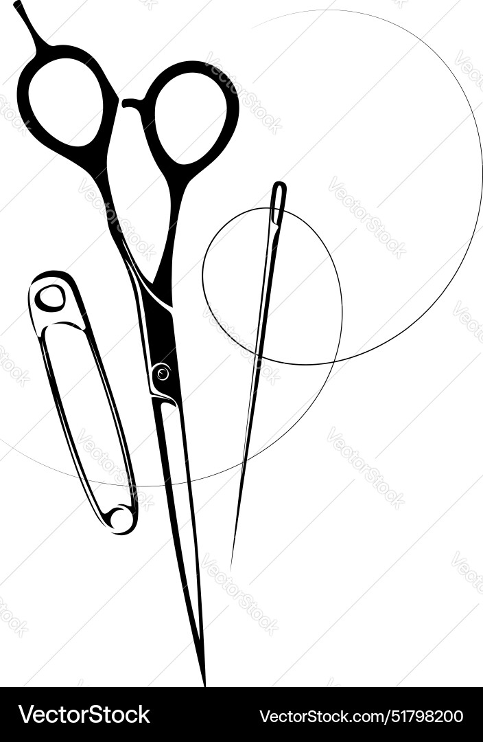Scissors needle and thread and pin design for Vector Image