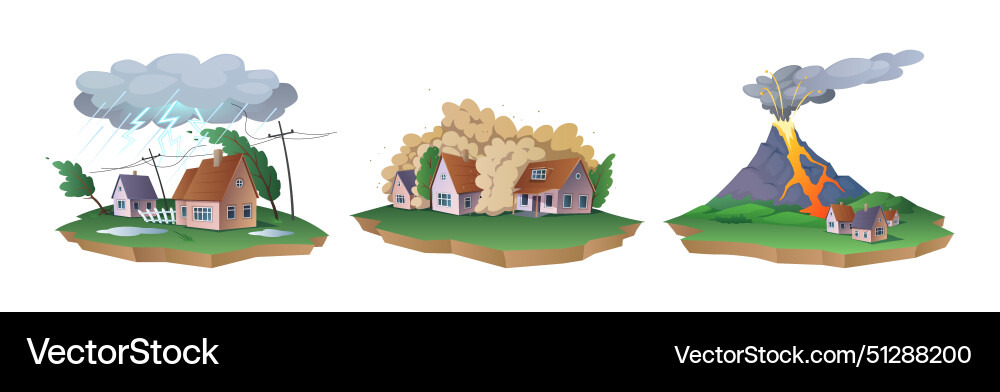 Storm dust cloud and volcano eruption 2d cartoon Vector Image