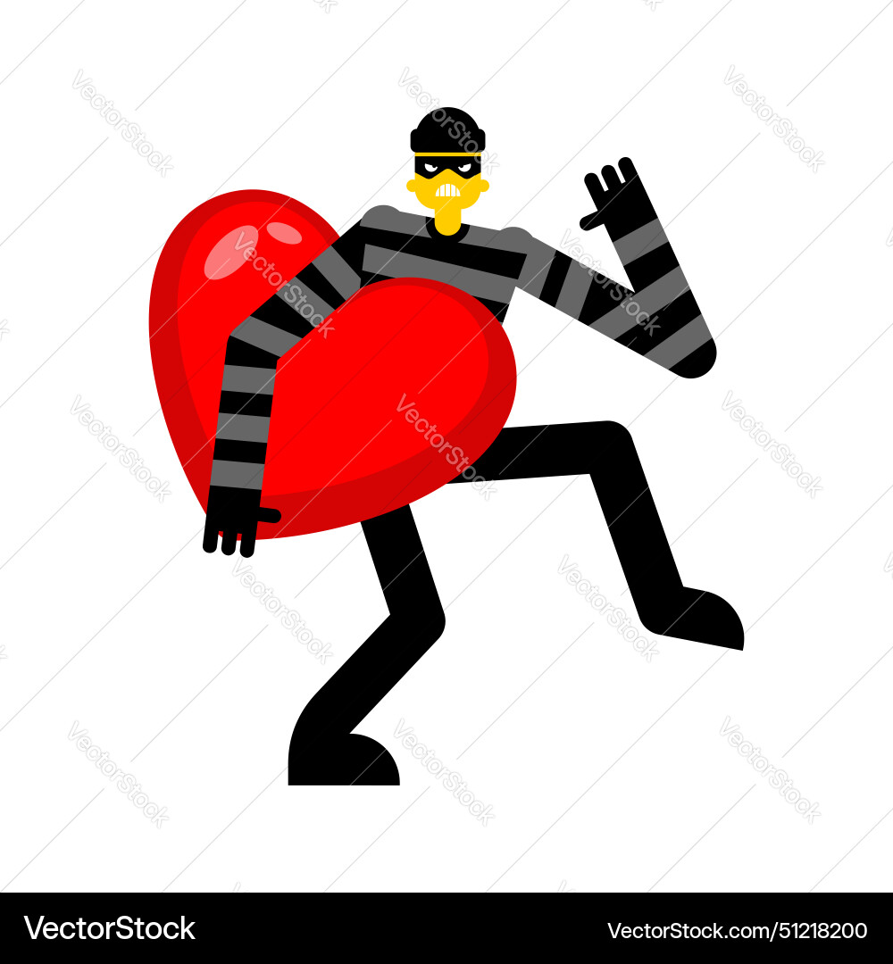Thief stole love burglar heart robber Royalty Free Vector