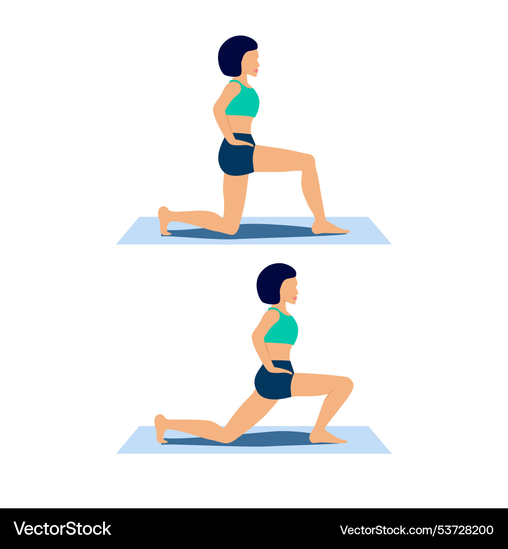 Woman demonstrates hip flexor stretching exercise Vector Image