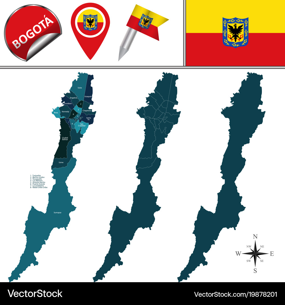 Bogota Map with District Boundaries Royalty Free Vector