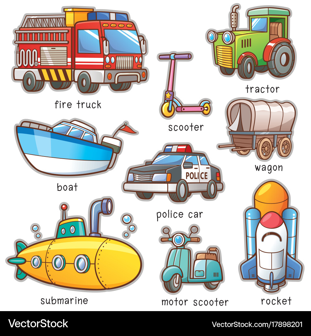 Cartoon Transportation Vehicles Royalty Free Vector Image