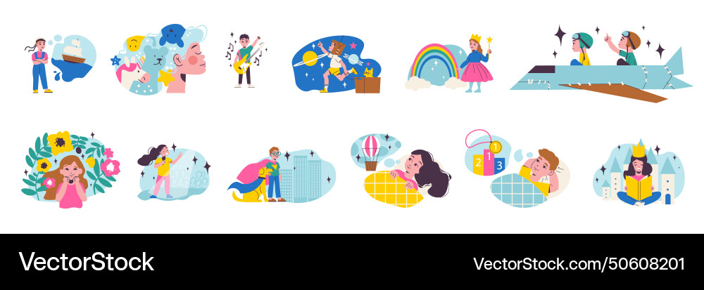 Children dreams icon set Royalty Free Vector Image