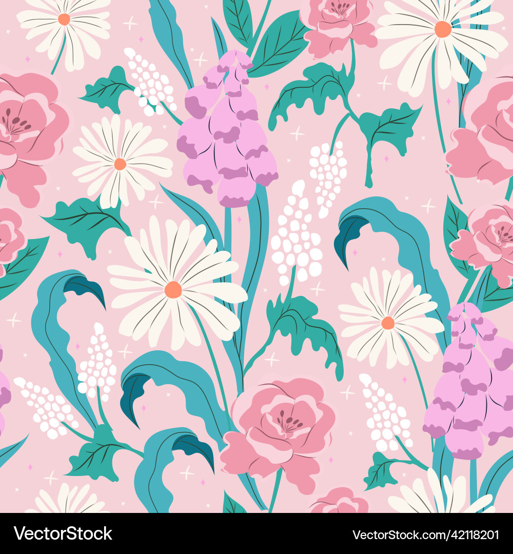 Daisy & Peony Floral Pattern Royalty Free Vector Image