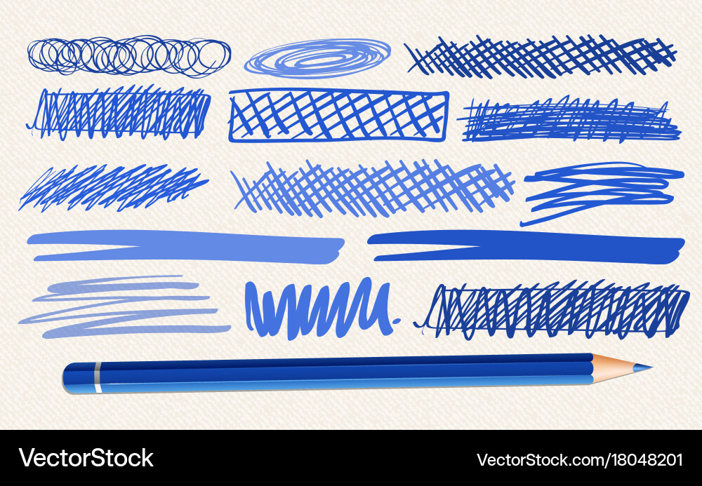 Different hand drawn marks in blue color Vector Image