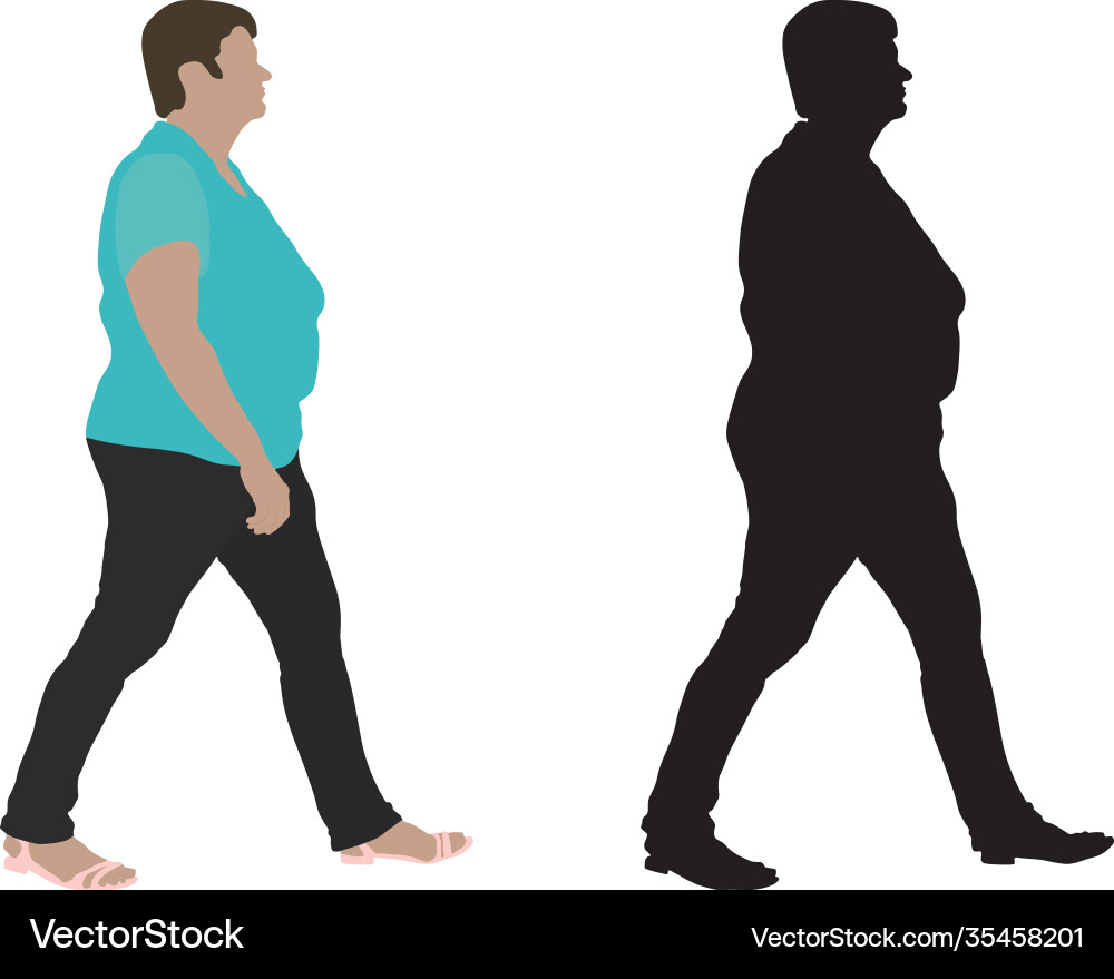 Fat woman going and silhouette side view Vector Image