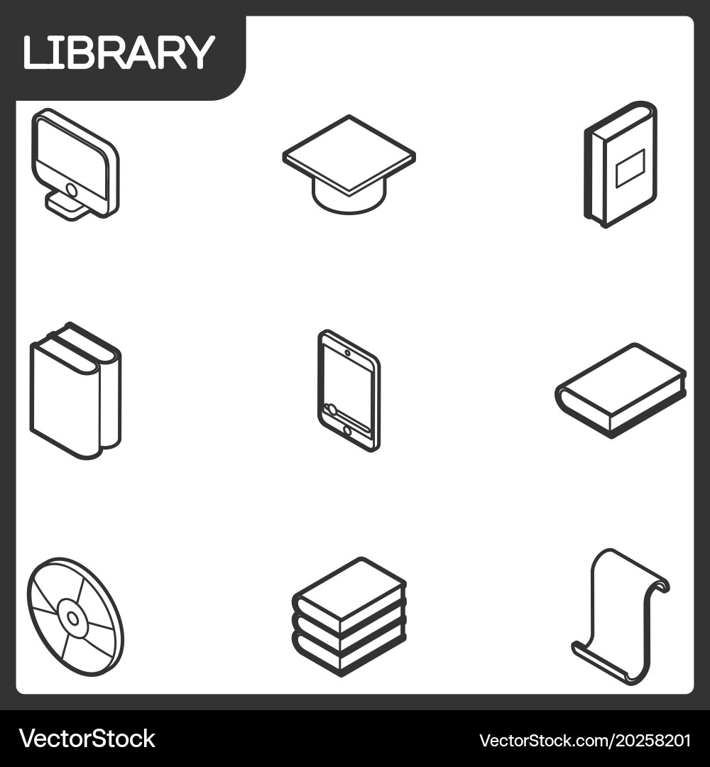 Library outline isometric icons Royalty Free Vector Image