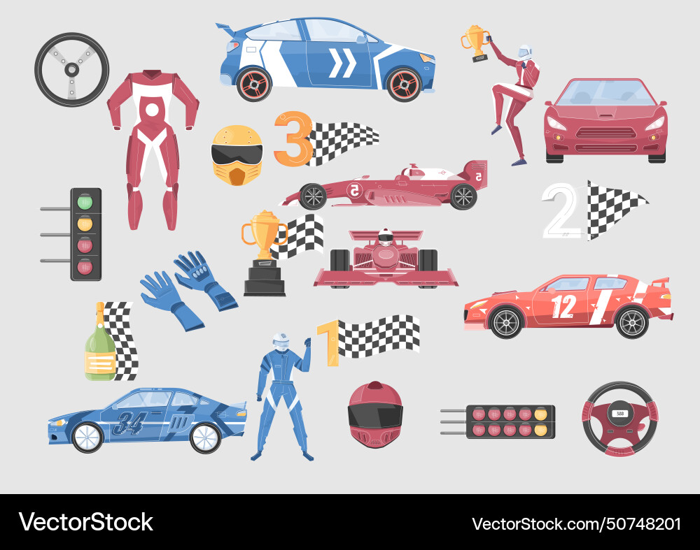 Racing car flat set Royalty Free Vector Image - VectorStock