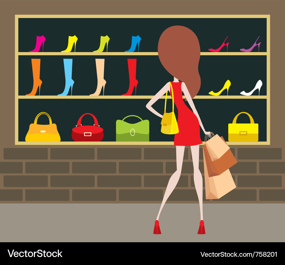 Woman at a shop front Royalty Free Vector Image