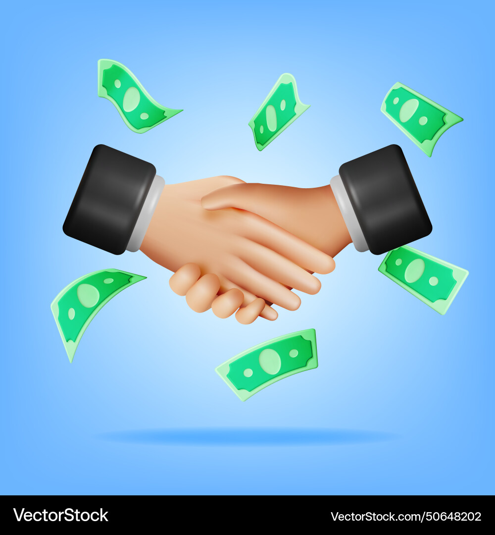 3d handshake gesture and money Royalty Free Vector Image