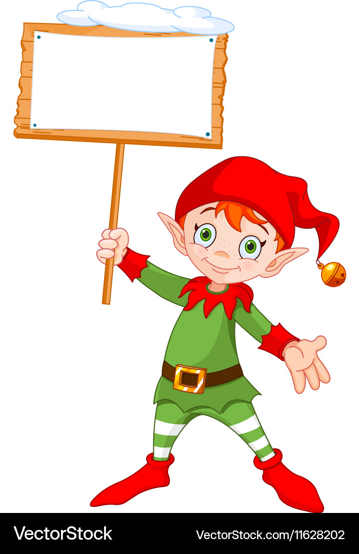 Christmas elf with sign Royalty Free Vector Image