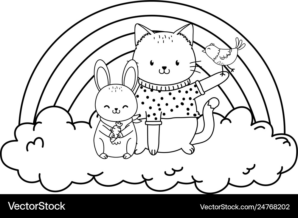 Cute Cat Among Clouds & Rainbow Royalty Free Vector