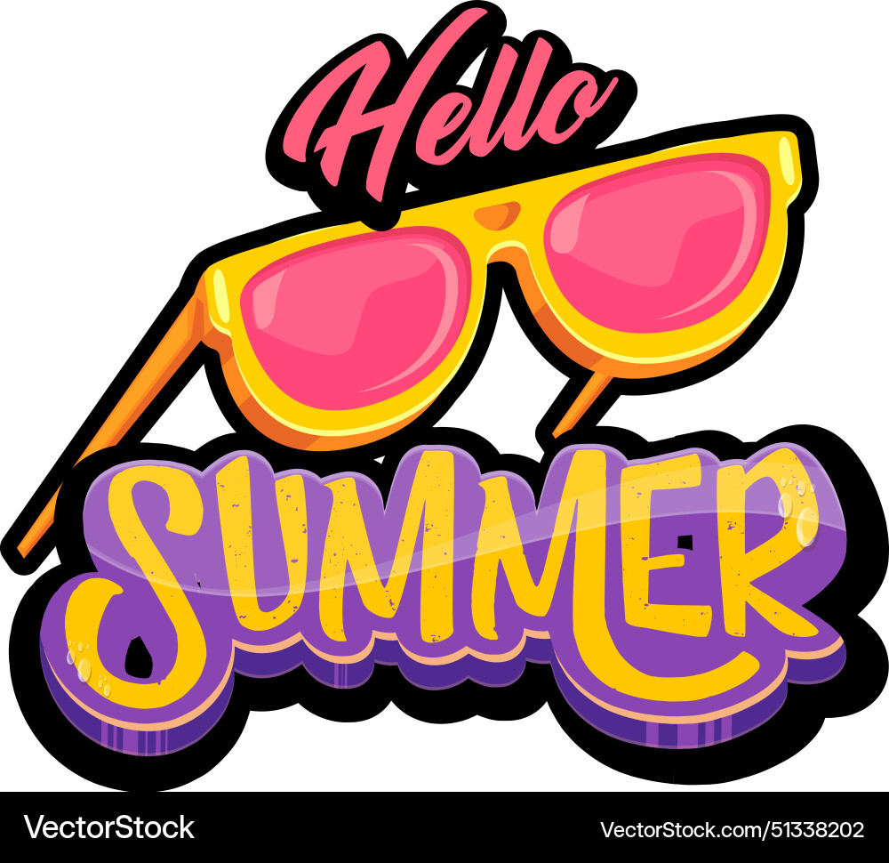 Groovy hello summer logo with text Royalty Free Vector Image