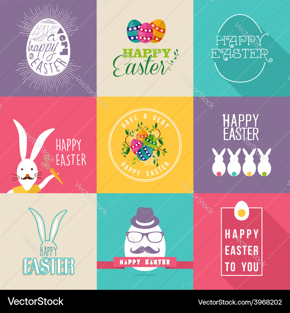 Happy easter flat design labels set Royalty Free Vector