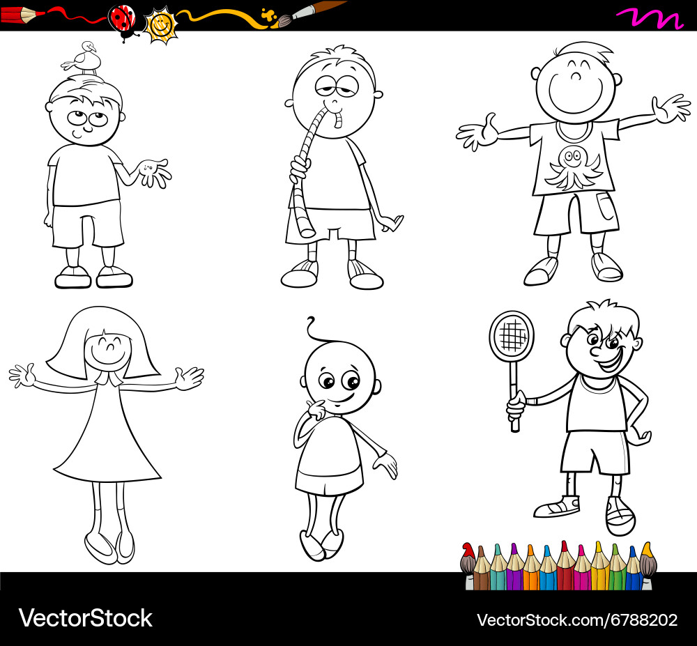 Kids set coloring page Royalty Free Vector Image