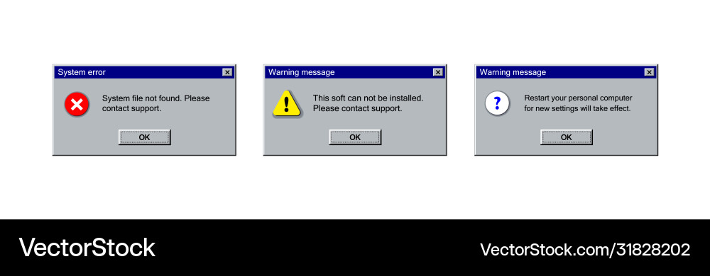 Old alert window set in classic style info error Vector Image