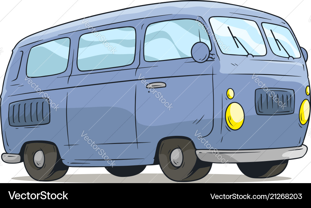Cartoon cute blue retro van bus icon Royalty Free Vector