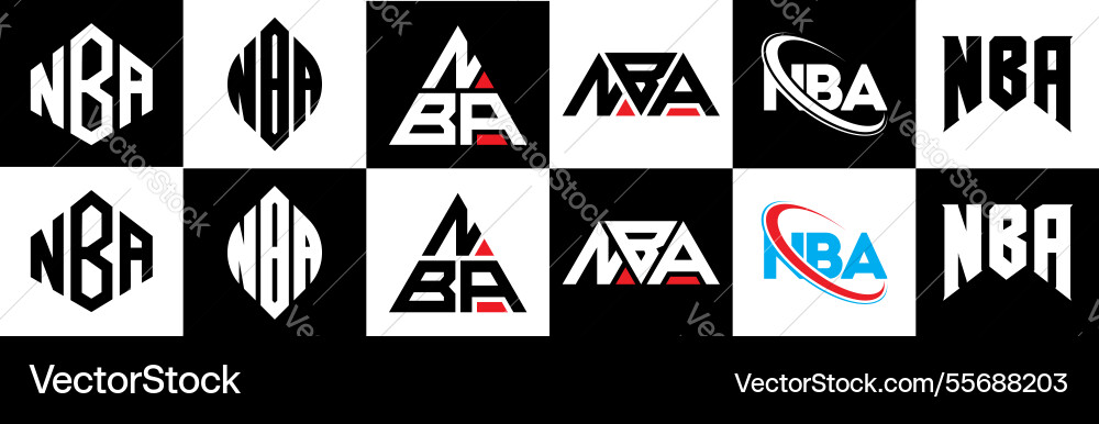 Nba letter logo design in six style nba polygon Vector Image