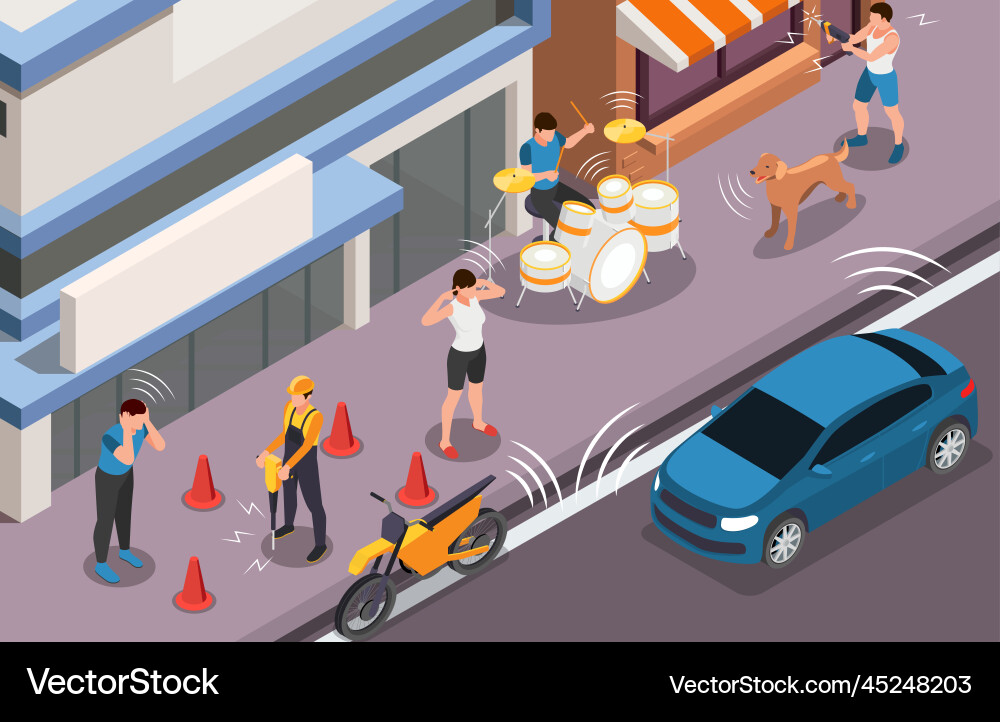 Noise pollution isometric background Royalty Free Vector