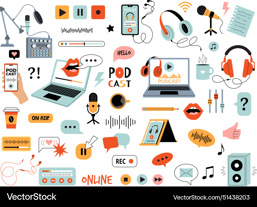 Podcast tools streaming web show digital devices Vector Image