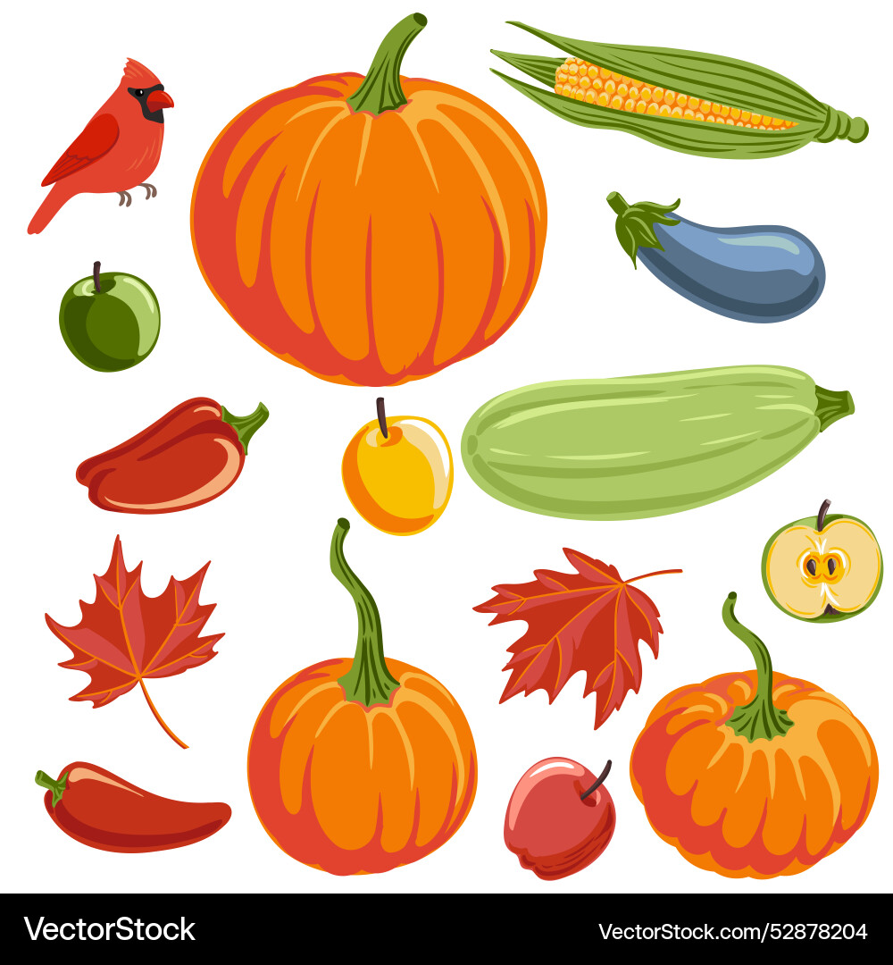 Autumn Vegetables and Cardinal Bird Royalty Free Vector