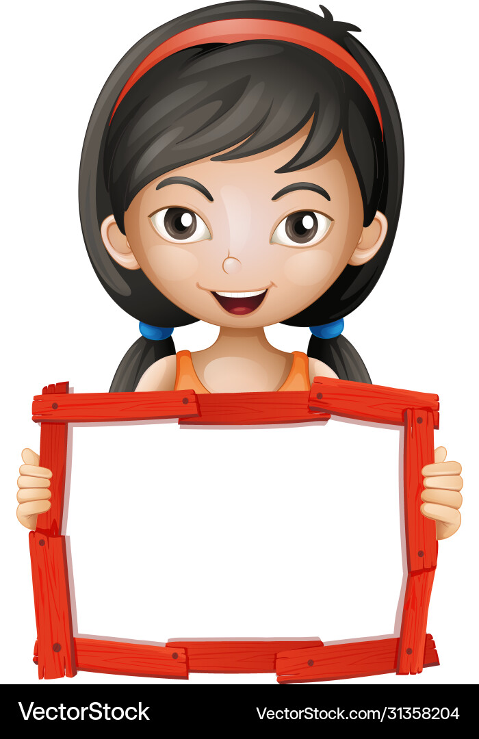 Blank sign template with cute girl on white Vector Image