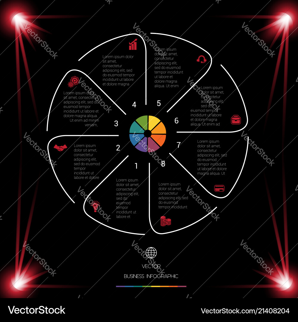 Circle lines infographic 8 positions dark Vector Image