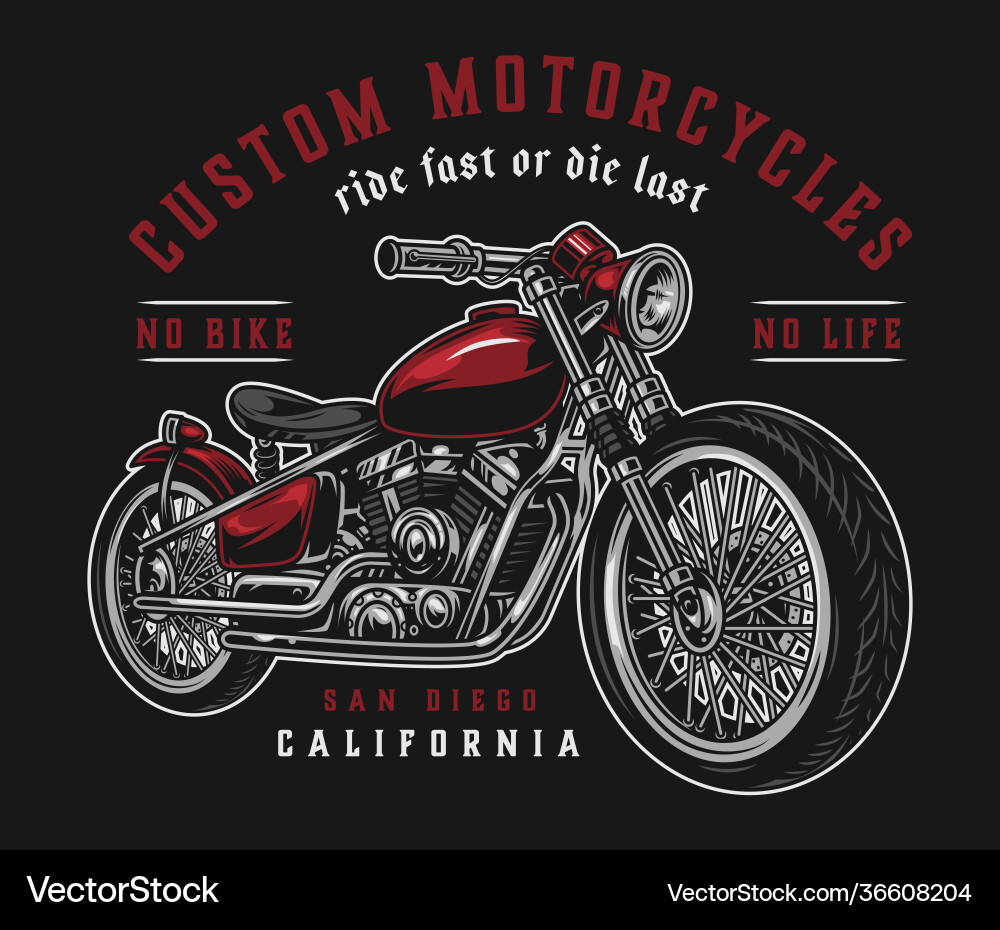Custom motorcycle colorful label Royalty Free Vector Image
