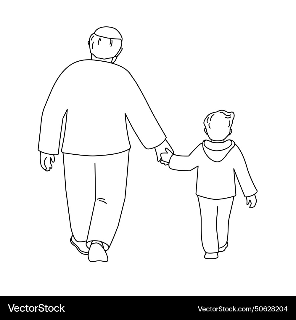 Grandfather and grandson walk Royalty Free Vector Image