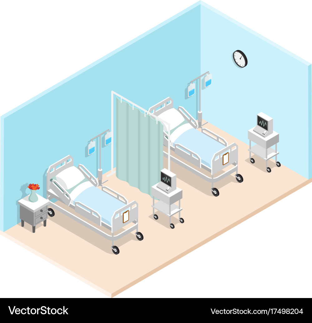 Hospital ward isometric interior Royalty Free Vector Image
