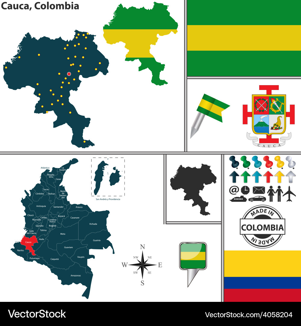 Map of cauca Royalty Free Vector Image - VectorStock
