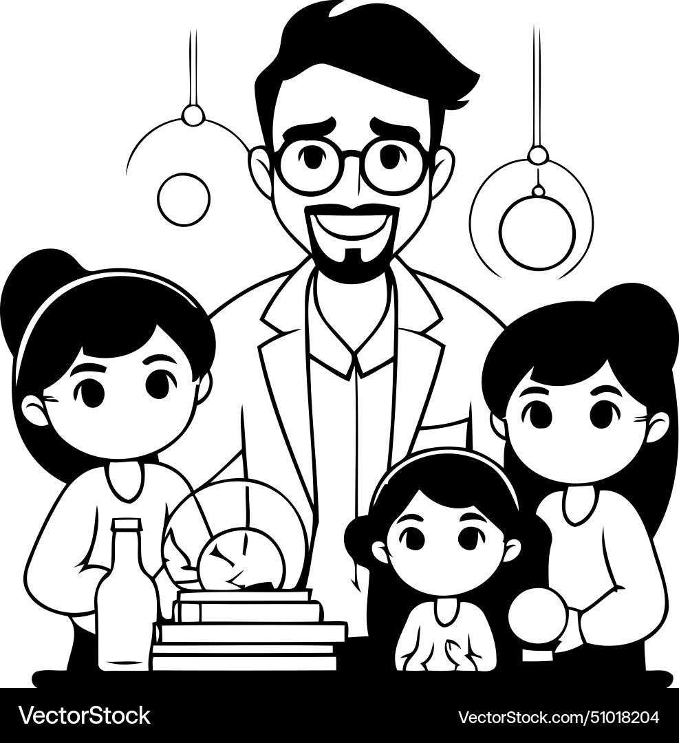 Scientist and children in flat cartoon style Vector Image