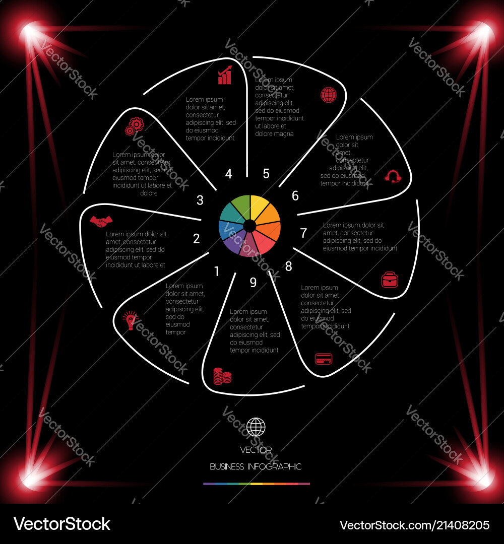 Circle lines infographic 9 positions dark Vector Image