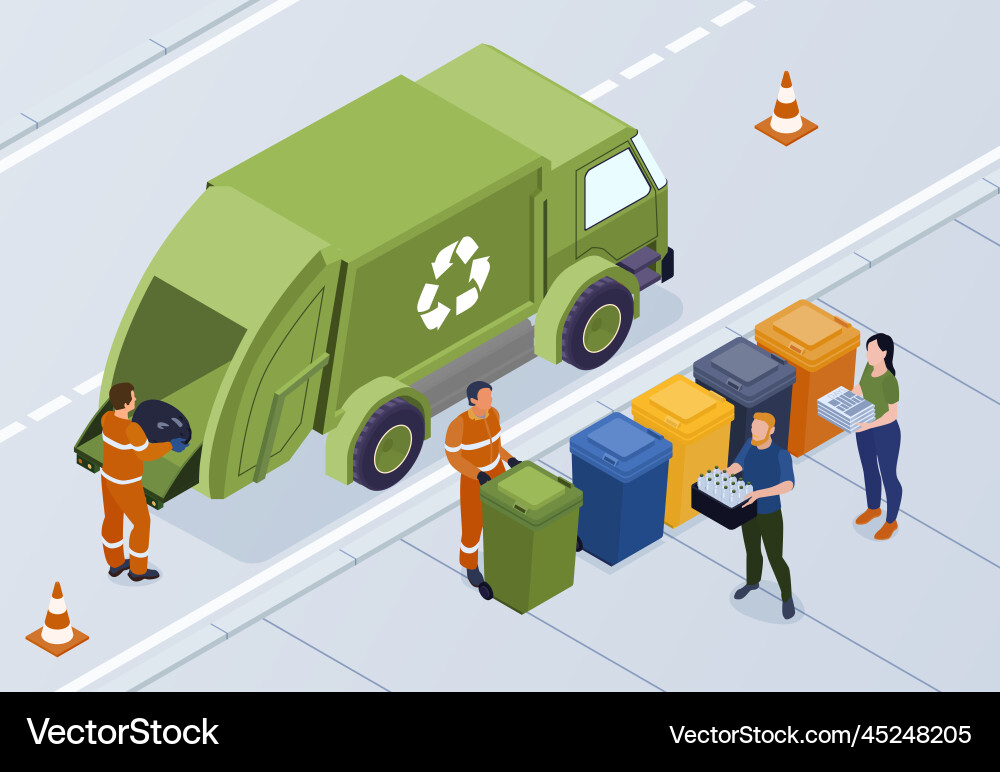 Dump truck recycling composition Royalty Free Vector Image