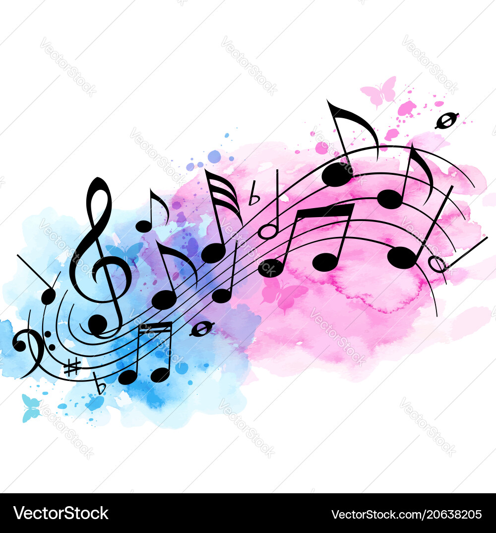 Music background with notes and watercolor texture