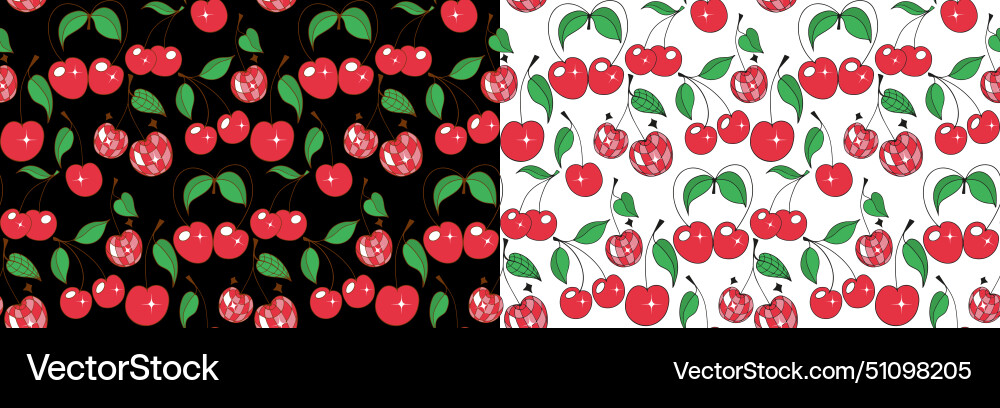 Red cherries seamless pattern black Royalty Free Vector
