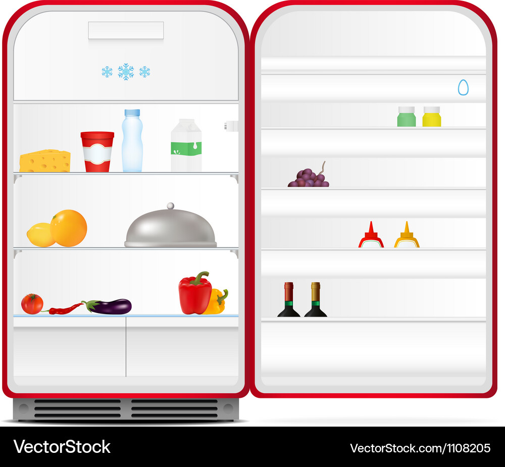 Retro Red Fridge with Food Royalty Free Vector Image